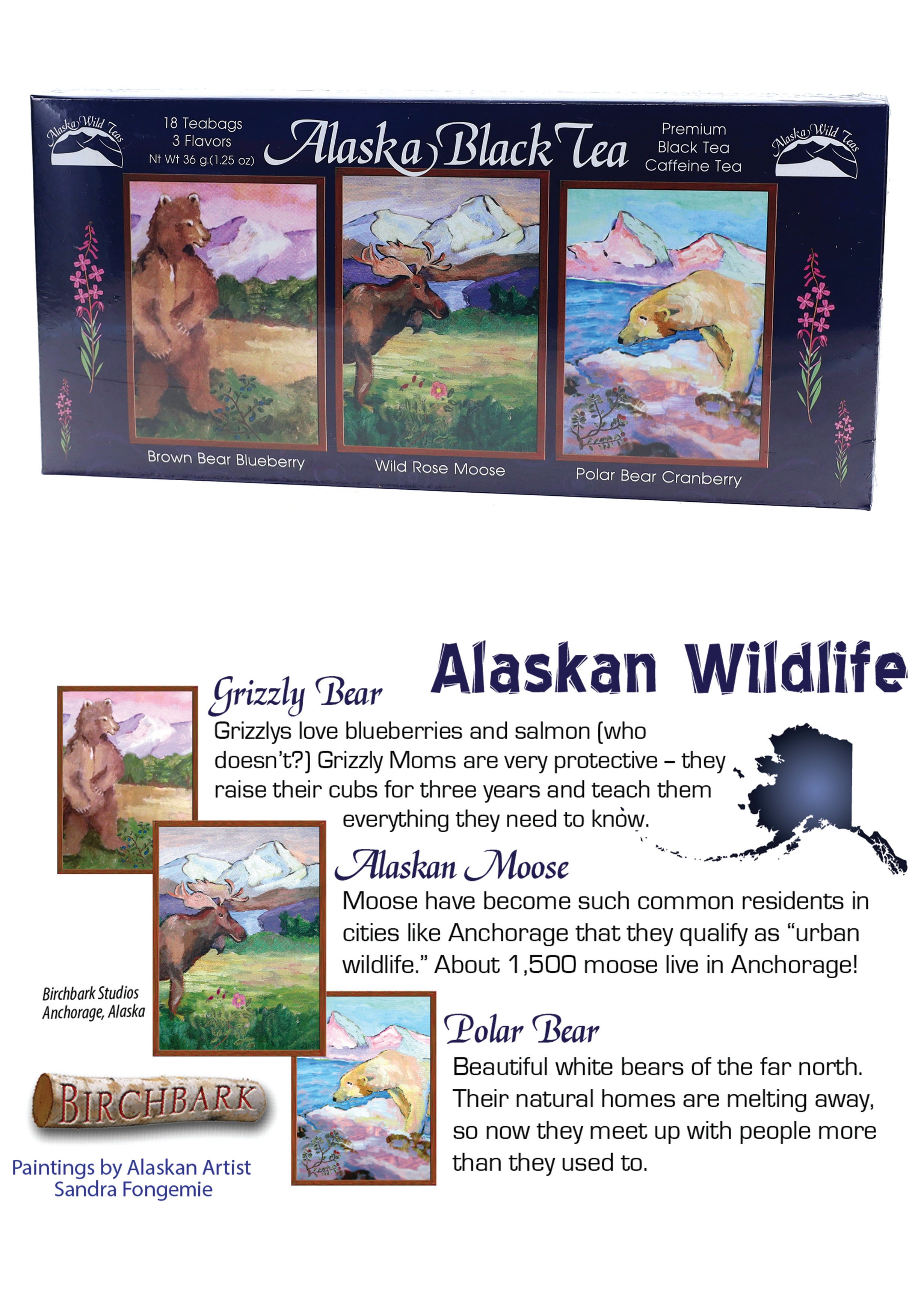 Alaska Wildlife Collection, Black Tea Sampler, 16 teabags – Alaska Herb Tea